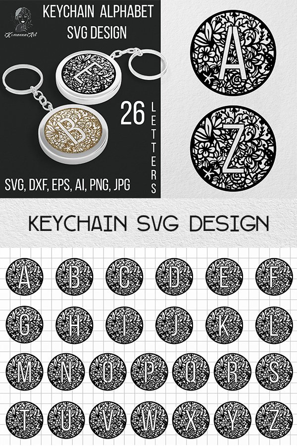 Keychain Alphabet SVG Design / Keychain Circle Bundle