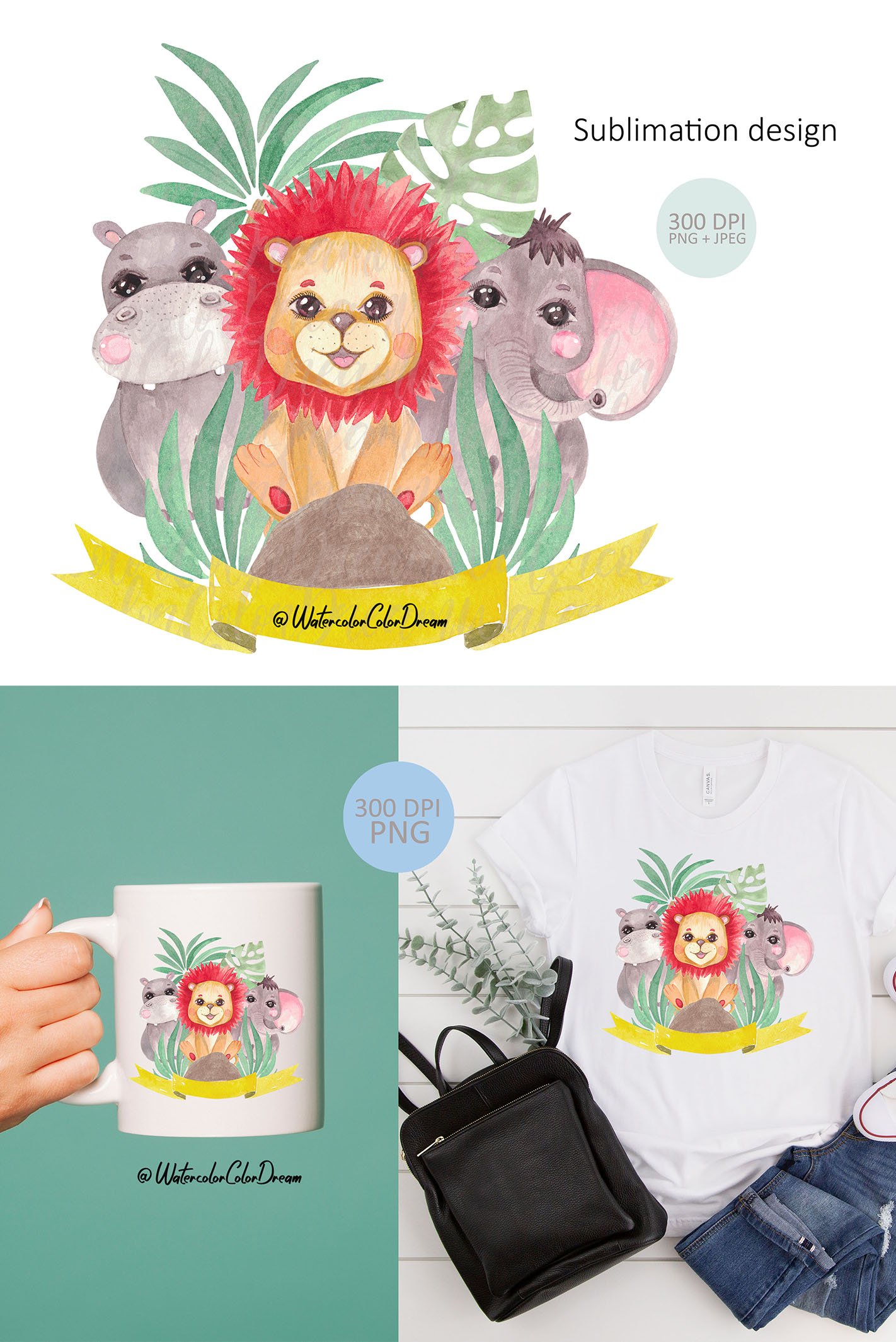 Safari baby animals sublimation design