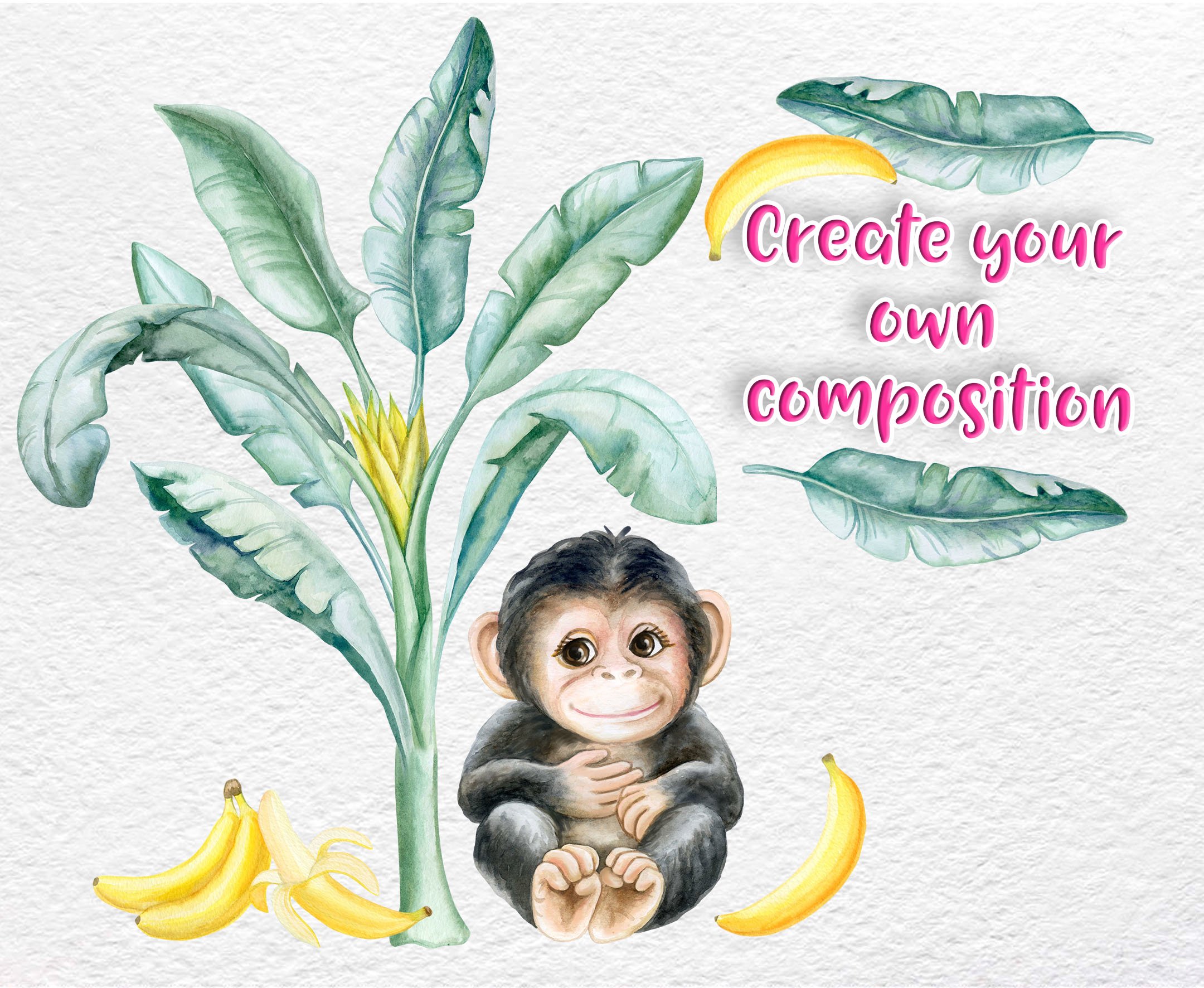 Cute Little Monkey Clipart Set. African animals