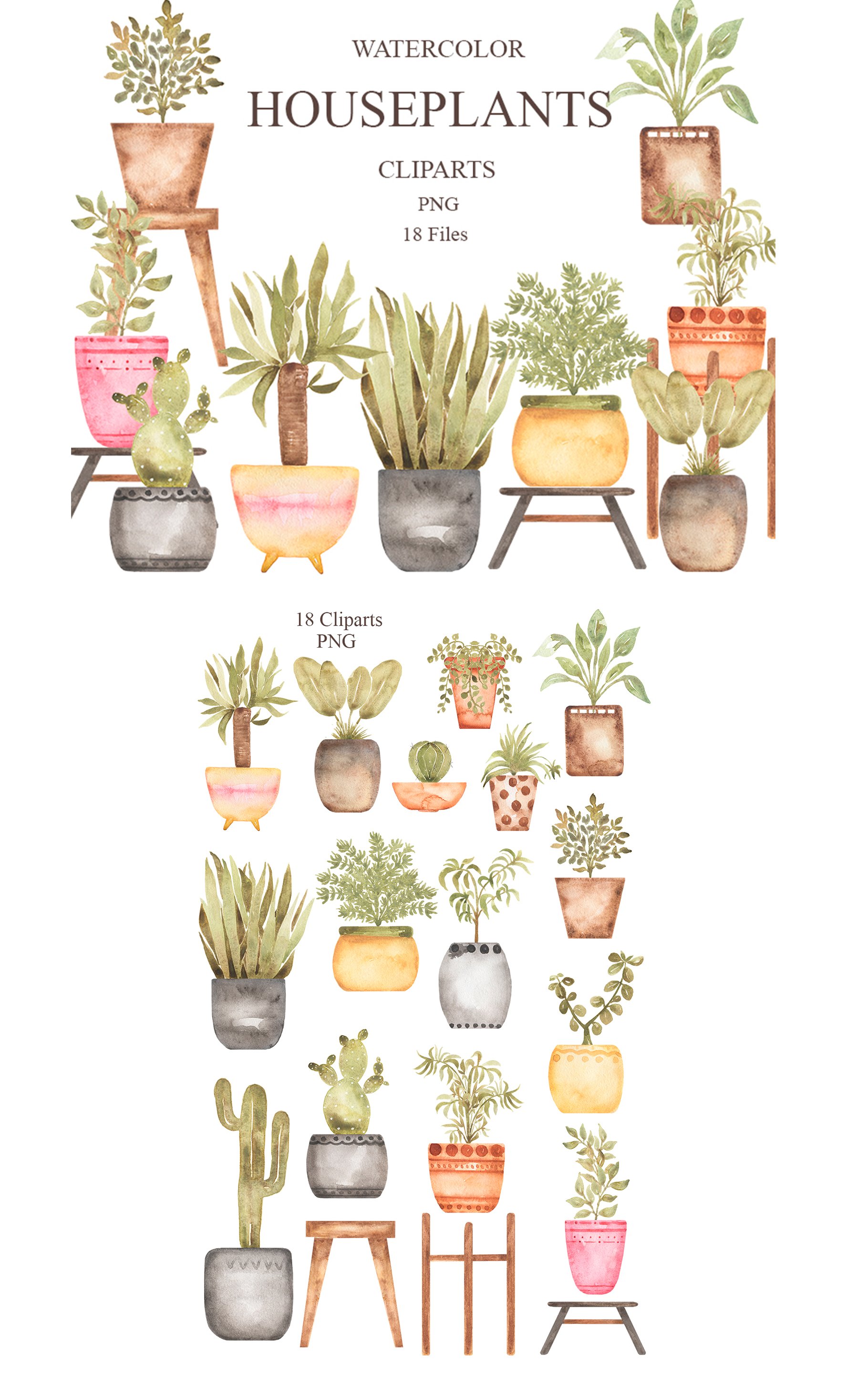 Watercolor Houseplants clipart set