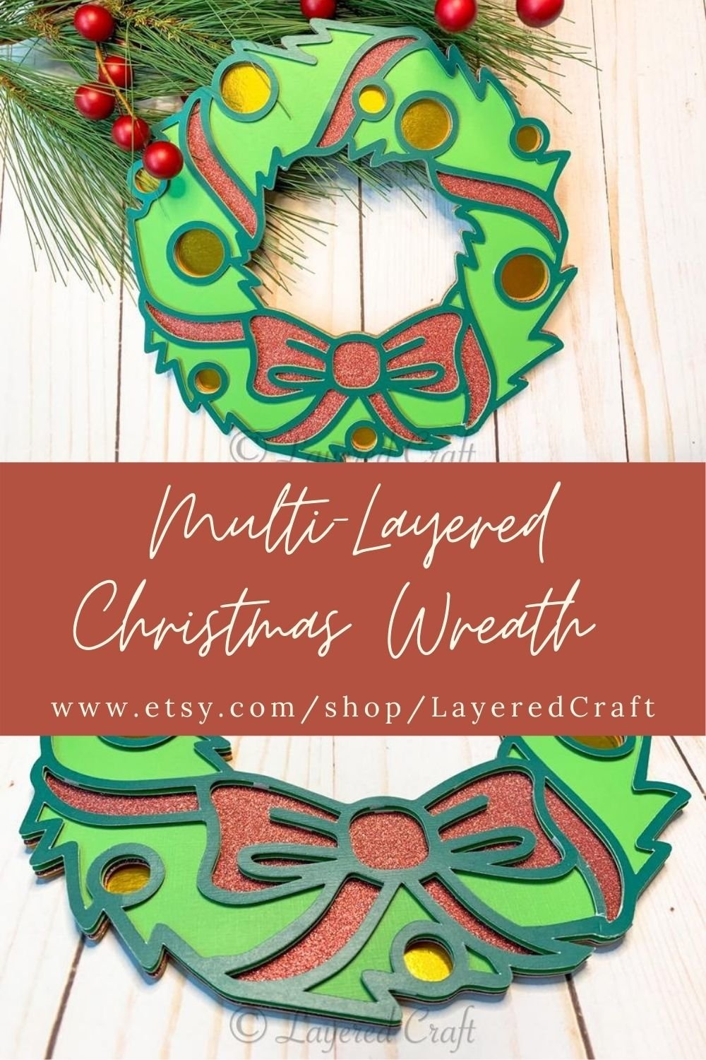 3D Layered Christmas Wreath Digital Cut File