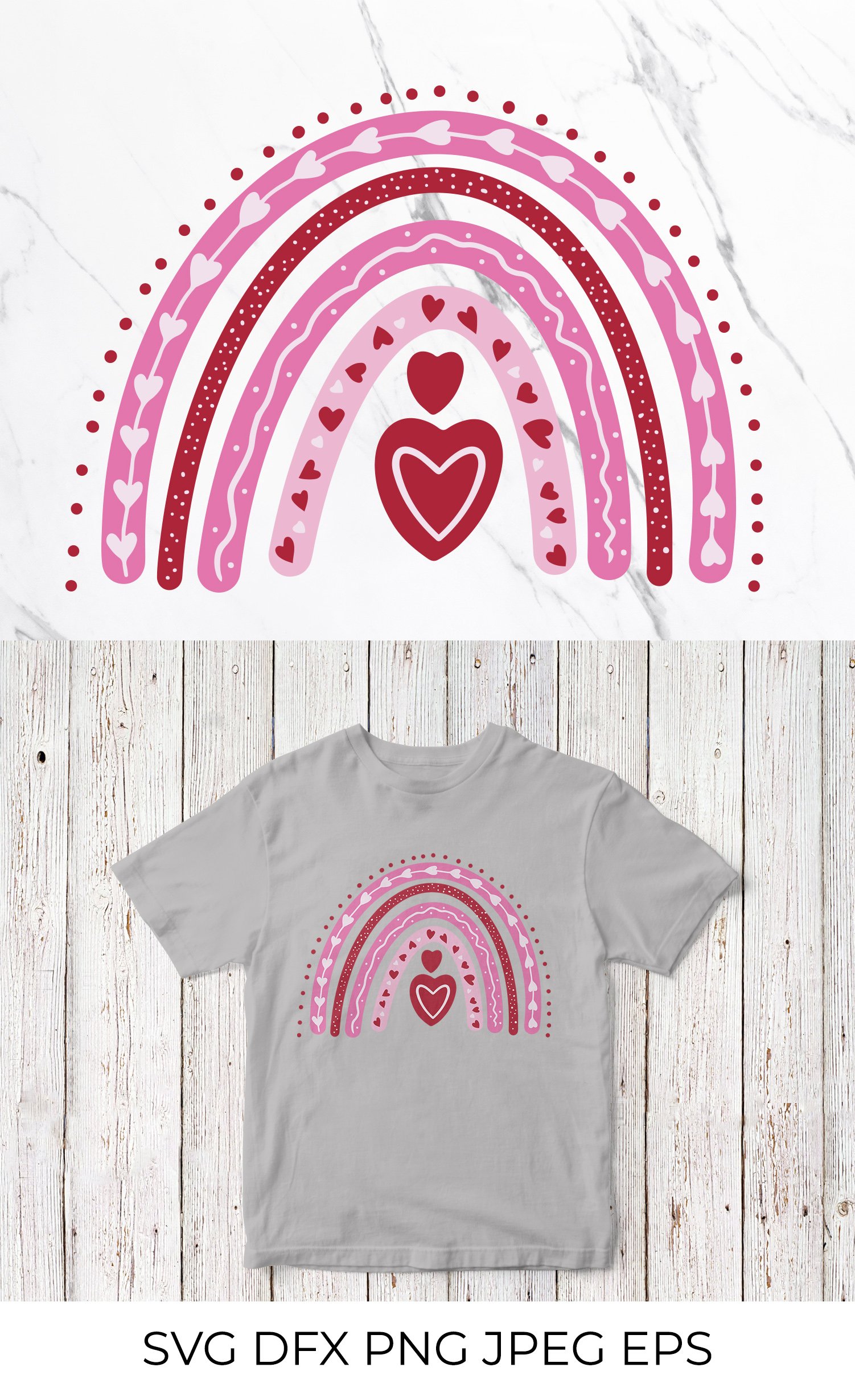 Pink Valentines Rainbow SVG. Cute Valentines Day Clipart.