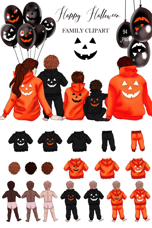 Halloween family clipart, Family sitting, Happy Halloween