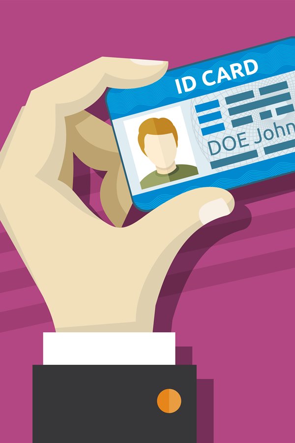 Male hand holding id card with photo vector illustration
