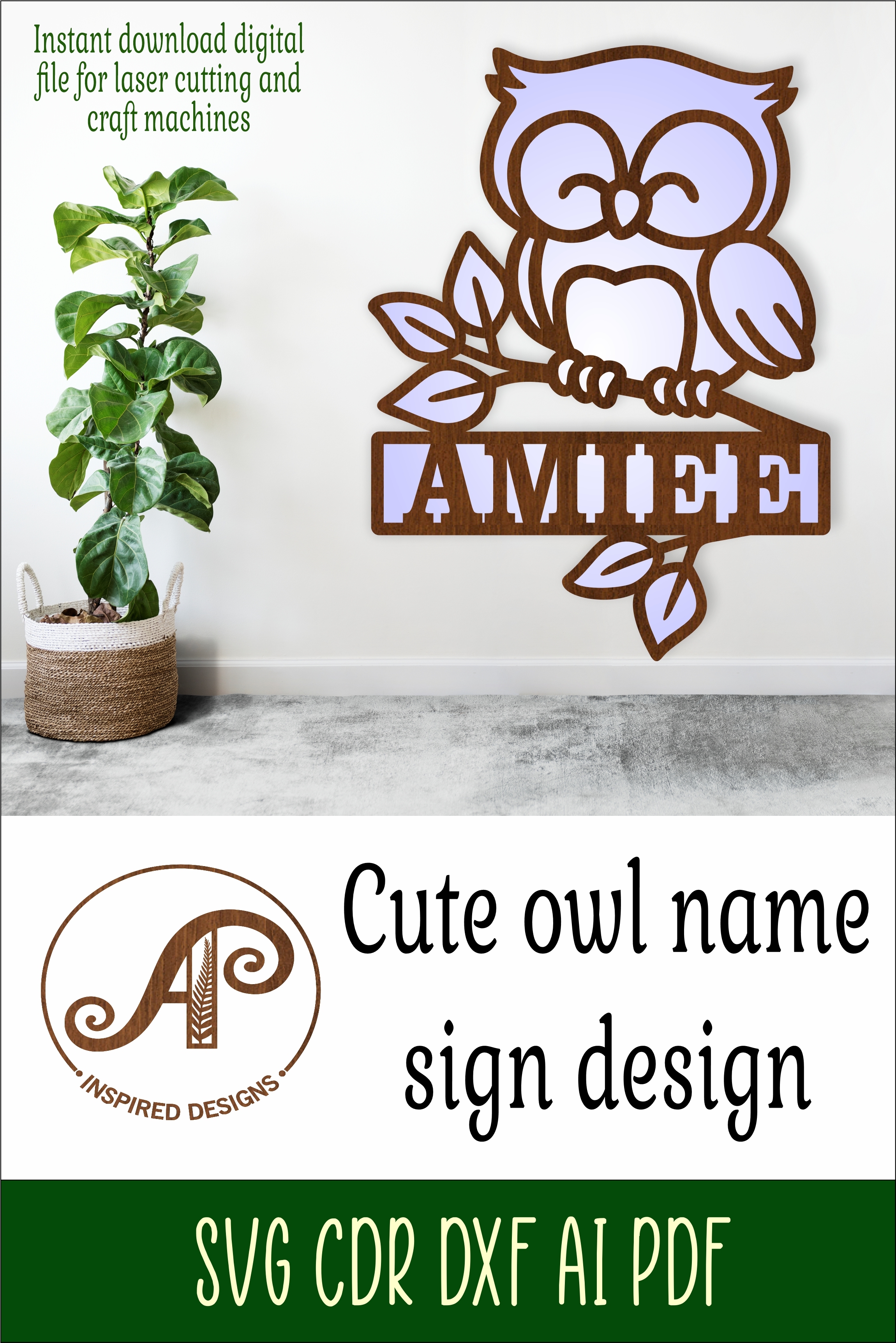 Cute owl personalized name sign laser cut