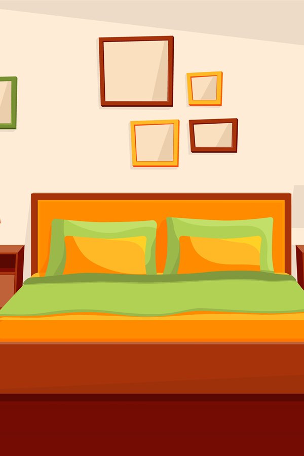 Cozy bedroom interior. Comfort room, flat cartoon living apa