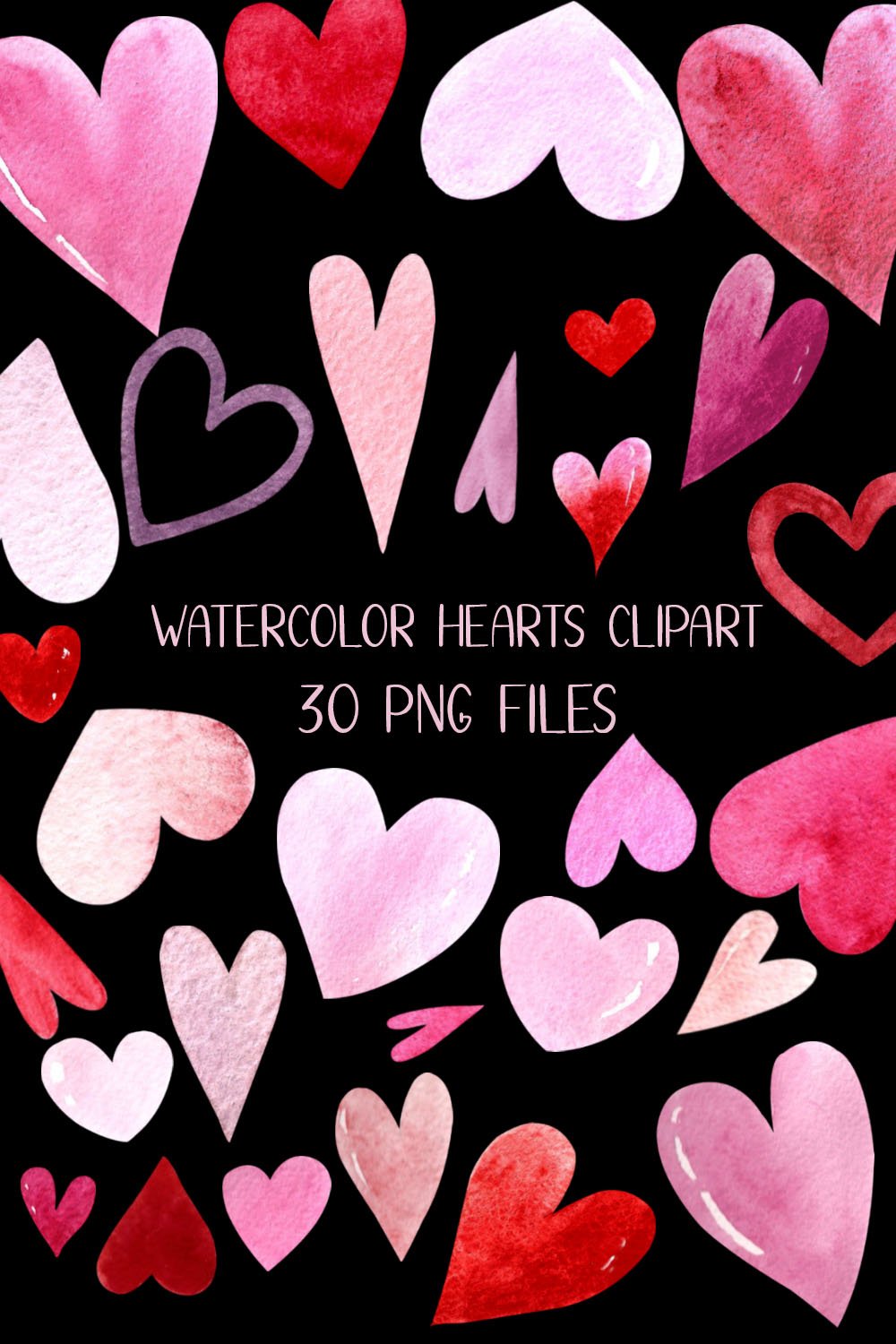 Watercolor hearts bundle. Sublimation PNG