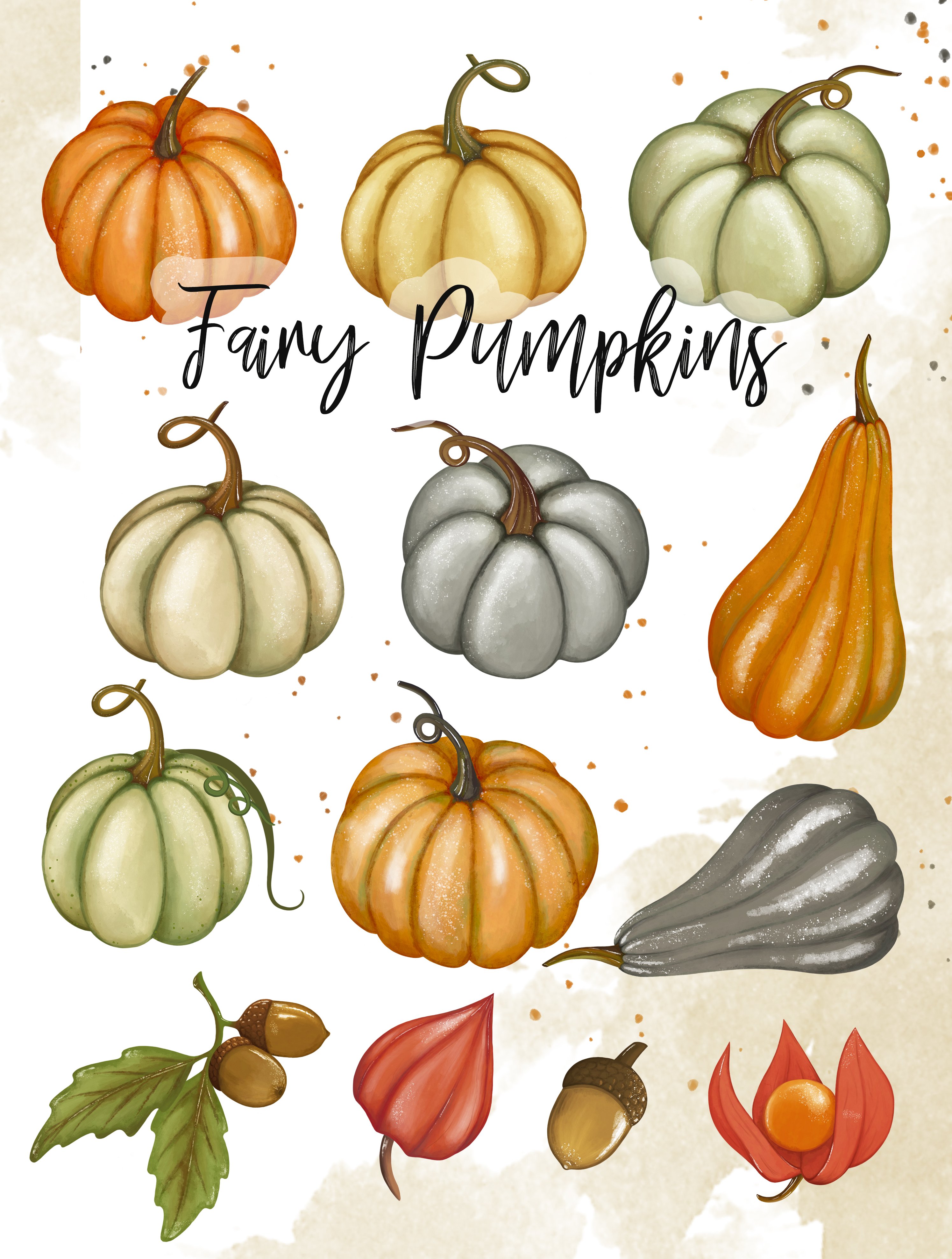 Fall pumpkins clipart watercolor