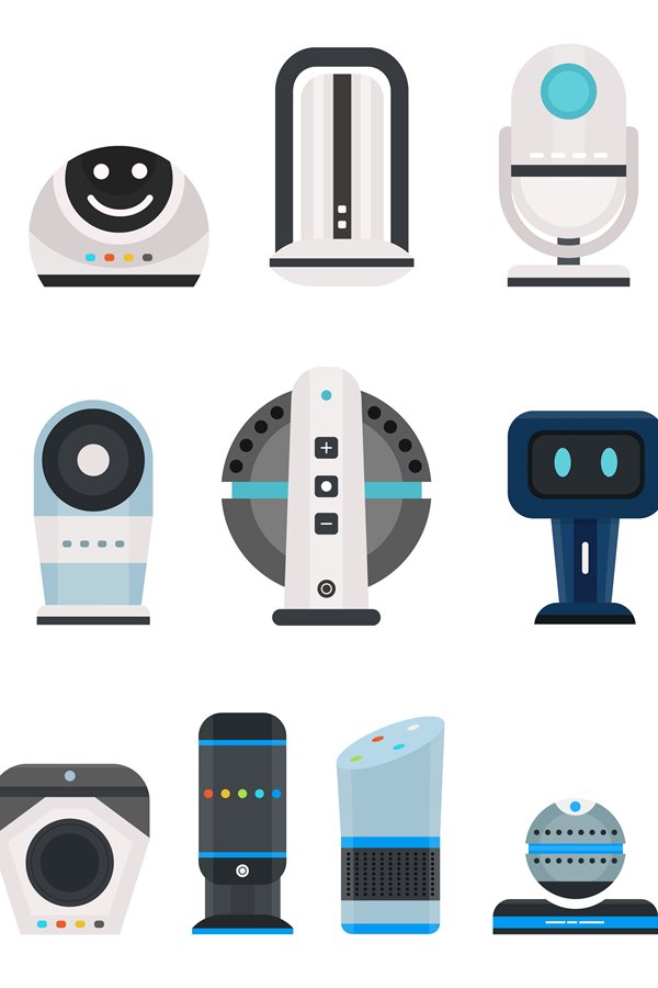 Flat smart speakers and home voice assistant devices. Audio