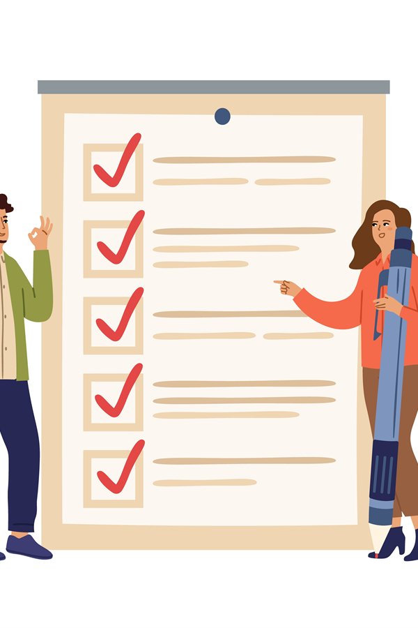 Checklist concept. Successful workers, business people start