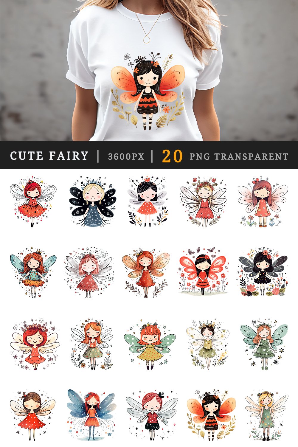 Cute Fairy sublimation printable designs clipart bundle png