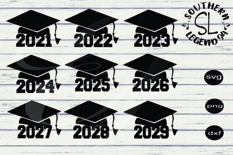 2021 - 2029 graduation cap 9 designs png svg dxf