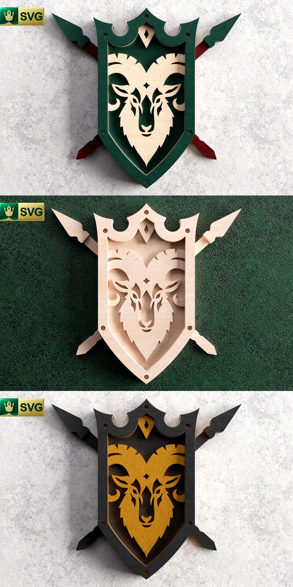 Ram Shield 3D Layered SVG | Fantasy Cut File