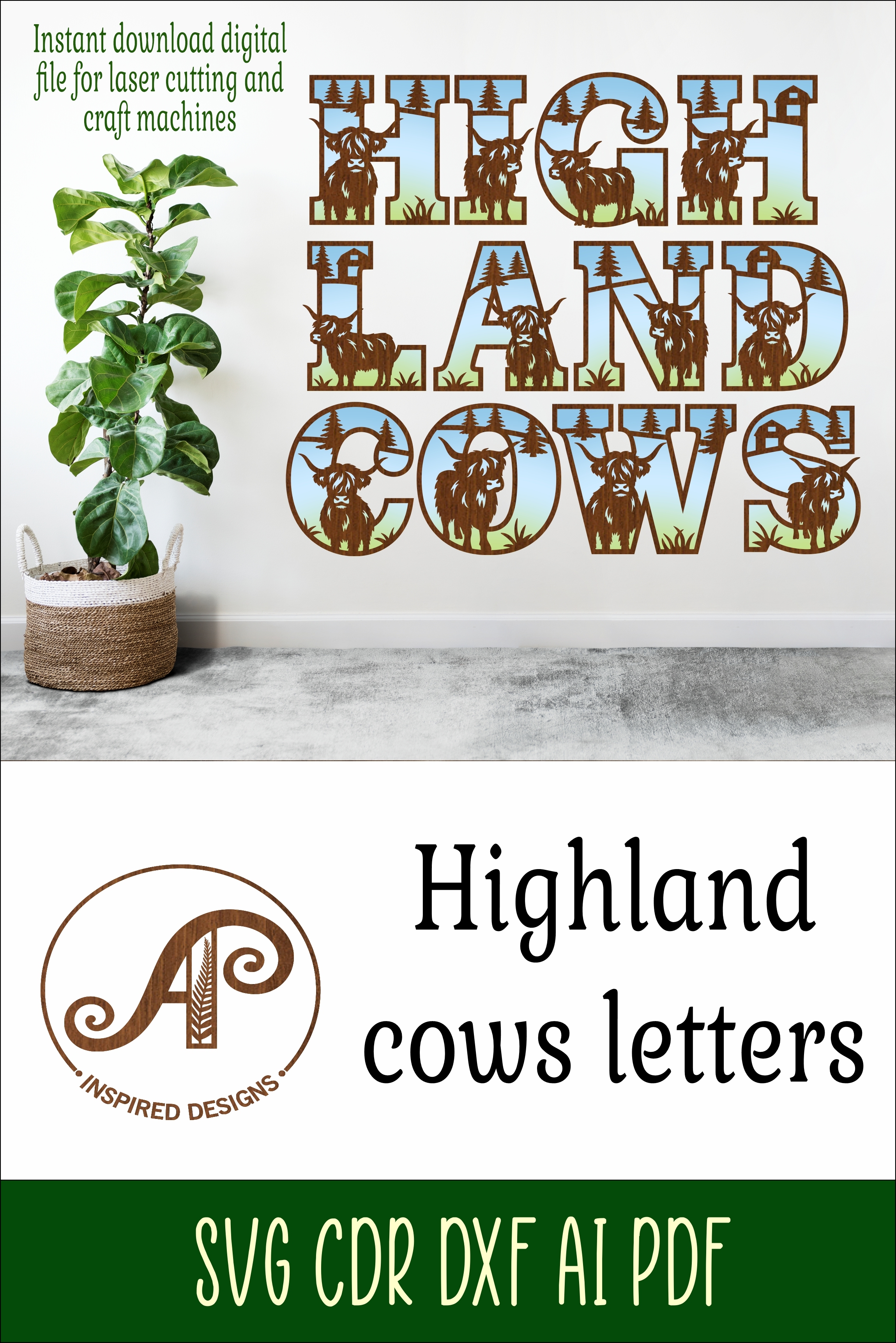 Highland cow alphabet letter set. 2 layer 56 letters.