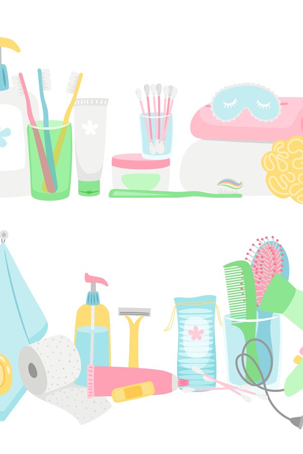 Cartoon hygiene elements and accessories vector set