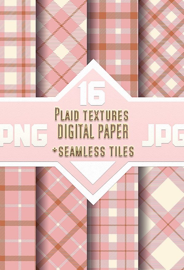 Pink Plaid Digital paper with Seamless tiles