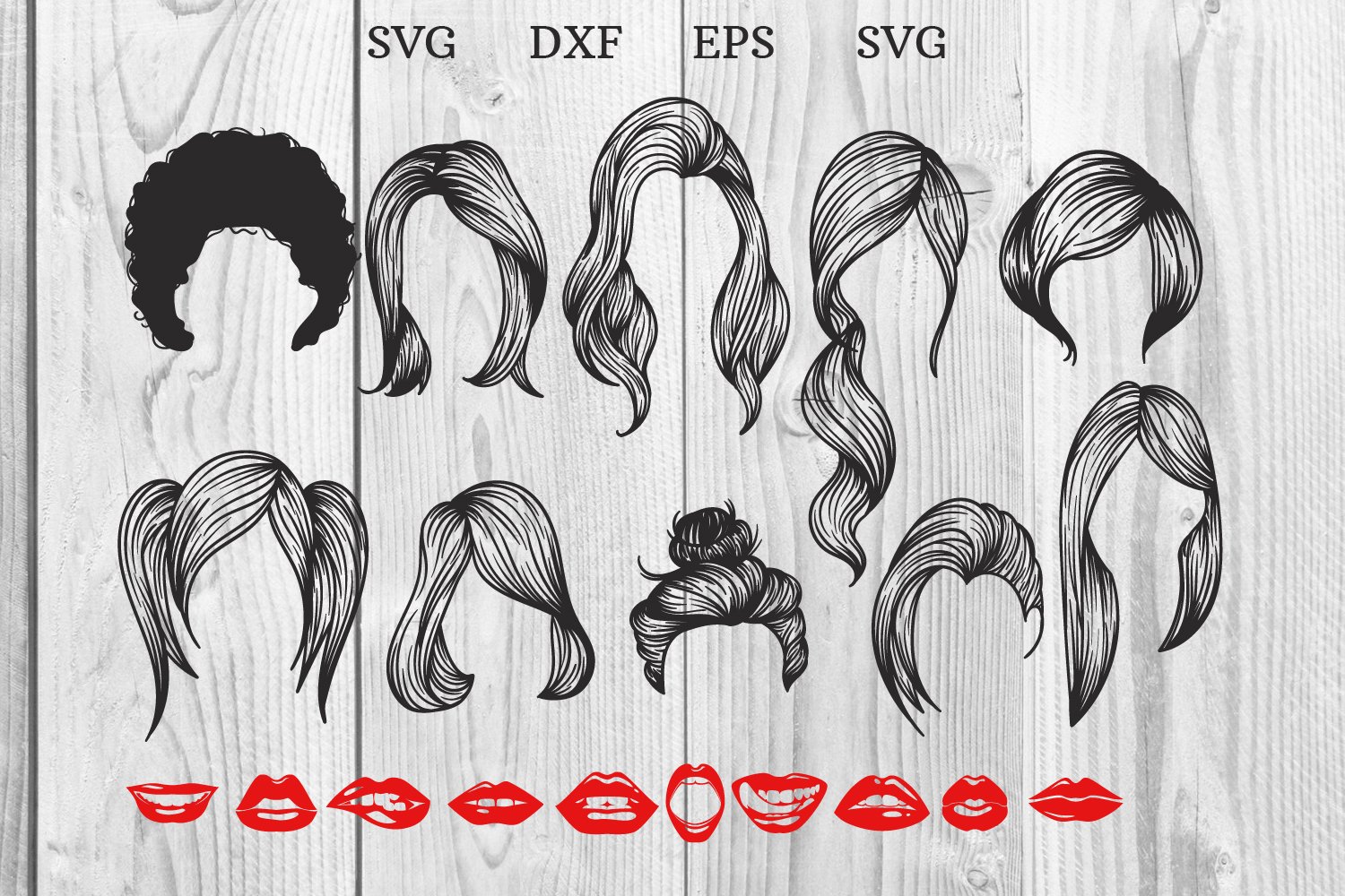 female Hair cut and lips svg, dxf, eps