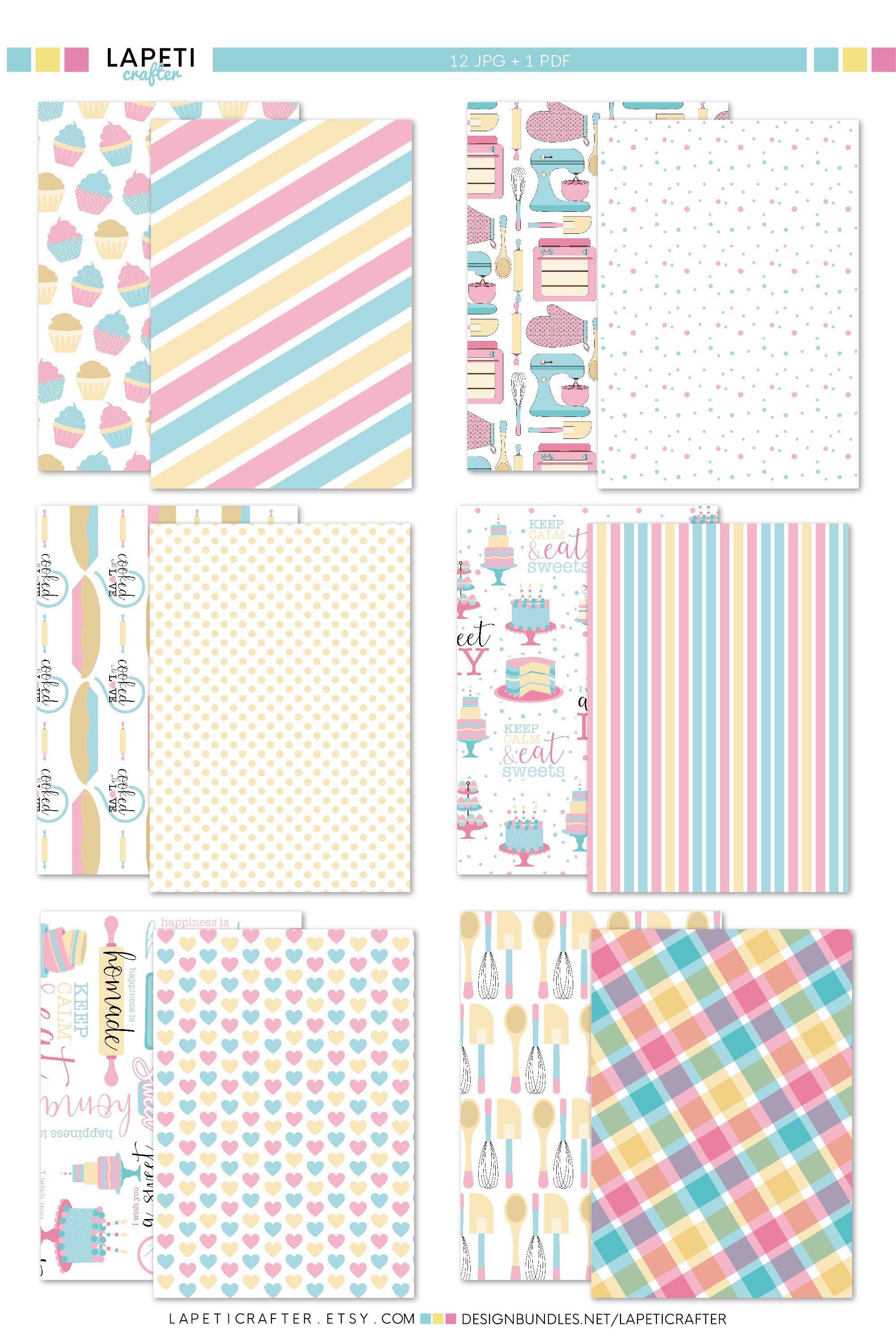 Bakery digital papers designed for scrapbooking and crafts