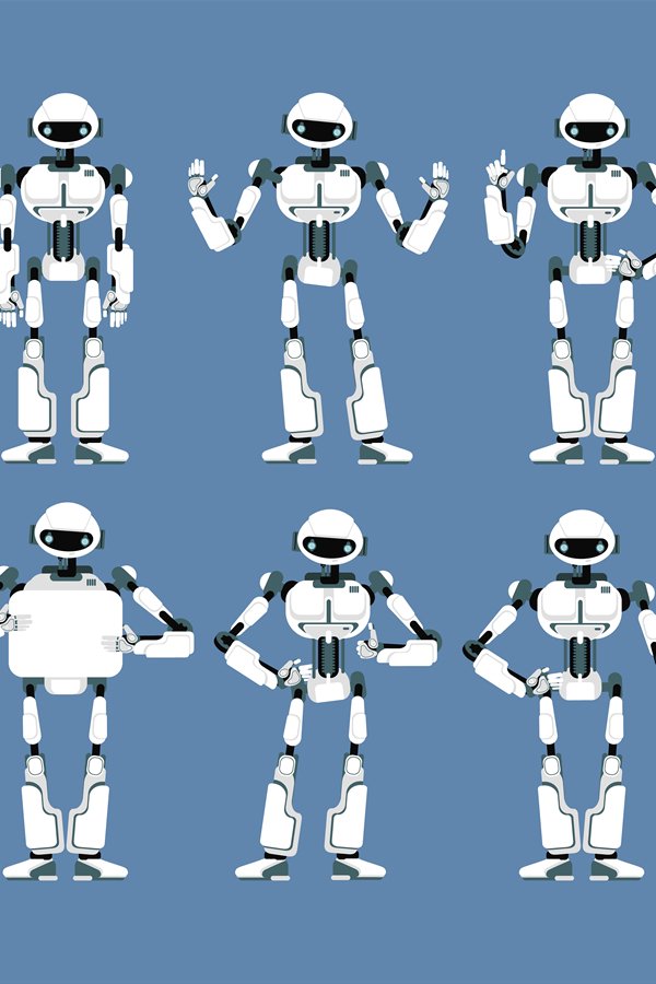 Cybernetic robot android with bionic arms and eyes in differ