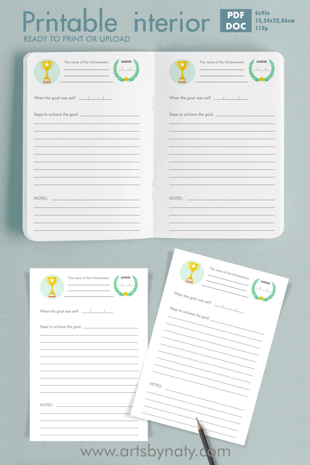 Achievements journal printable notebook.