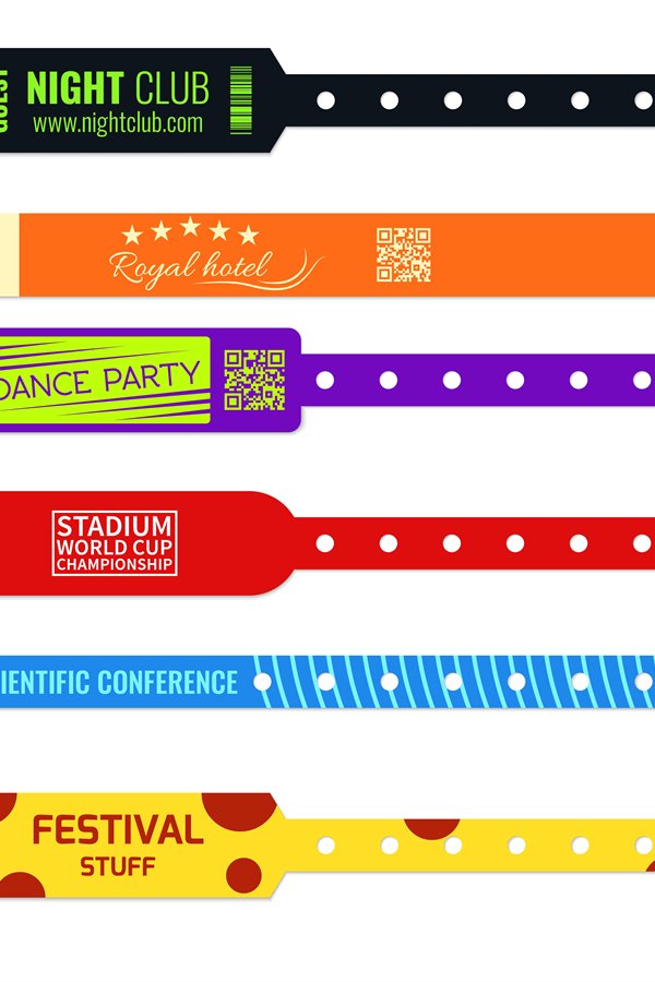 Event bracelet. Bright designs wristbands, events visitors e