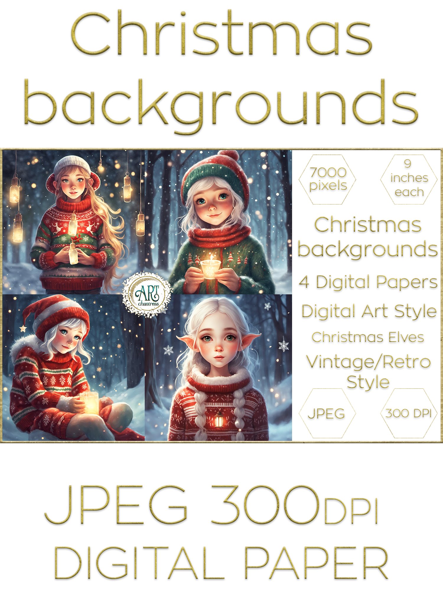 Christmas Cute Elf digital paper elves background (2932270)