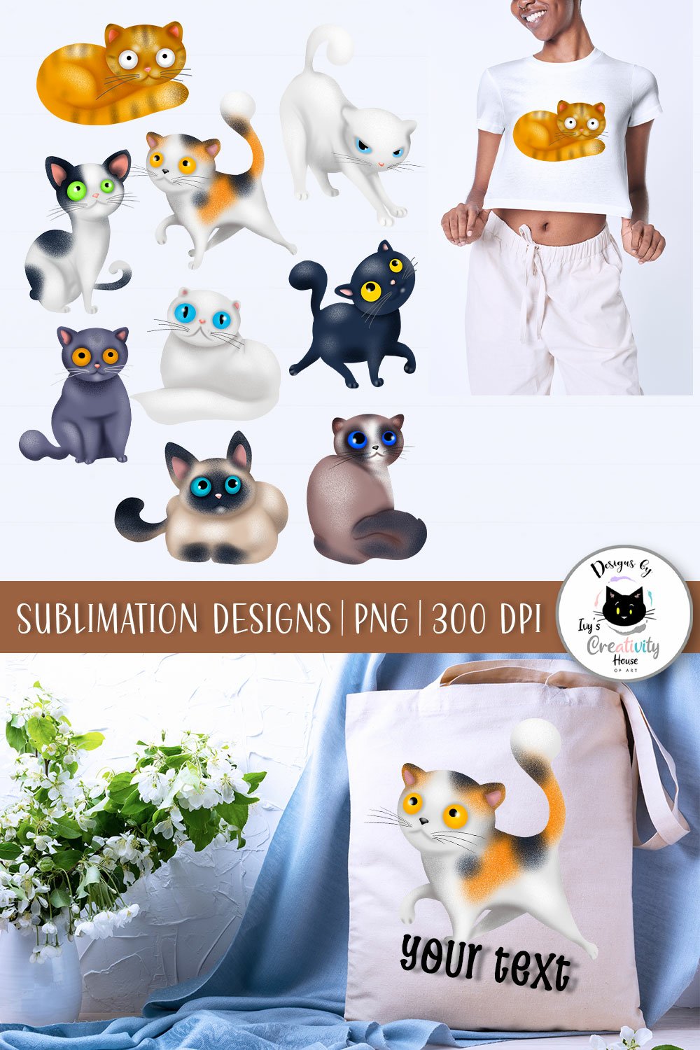 Cute Cat Sublimation Bundle | Cat Clipart