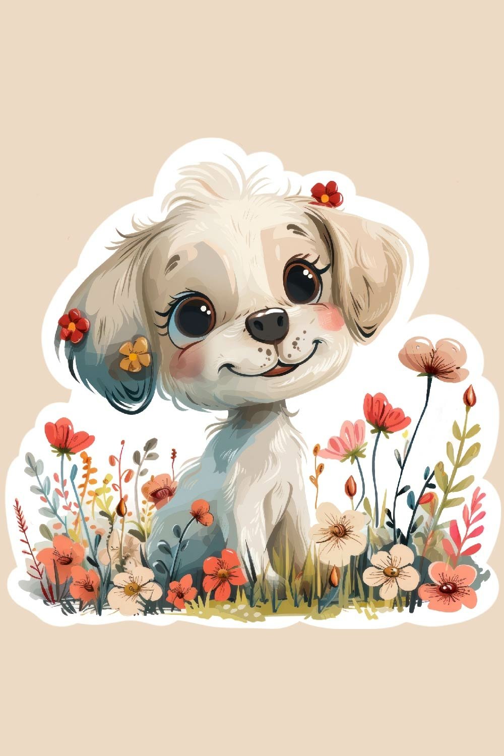 Dog with spring flowers sticker | Sticker funny dog