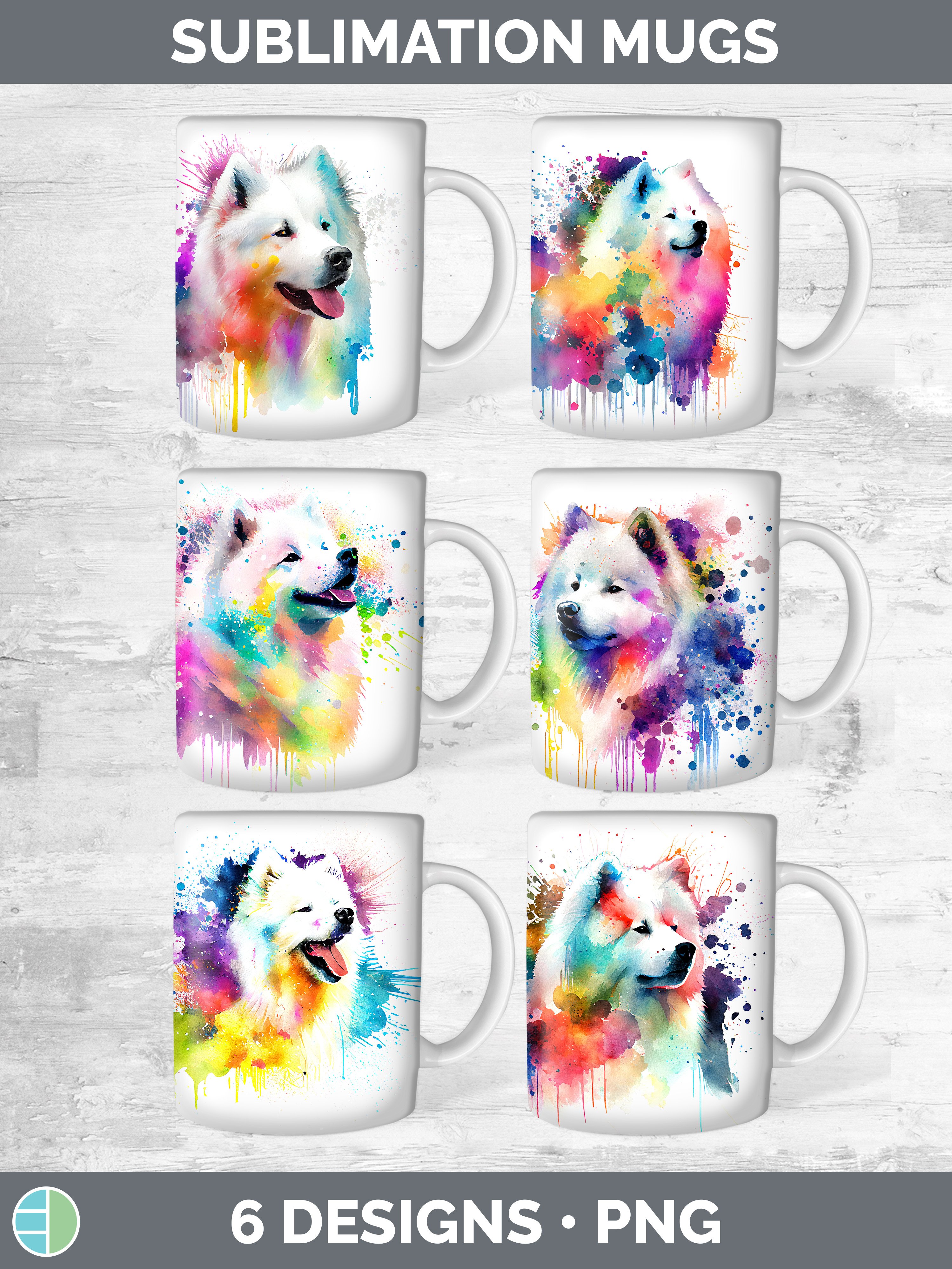 Rainbow Samoyed Dog Mug Wrap | Sublimation Coffee Cup Design
