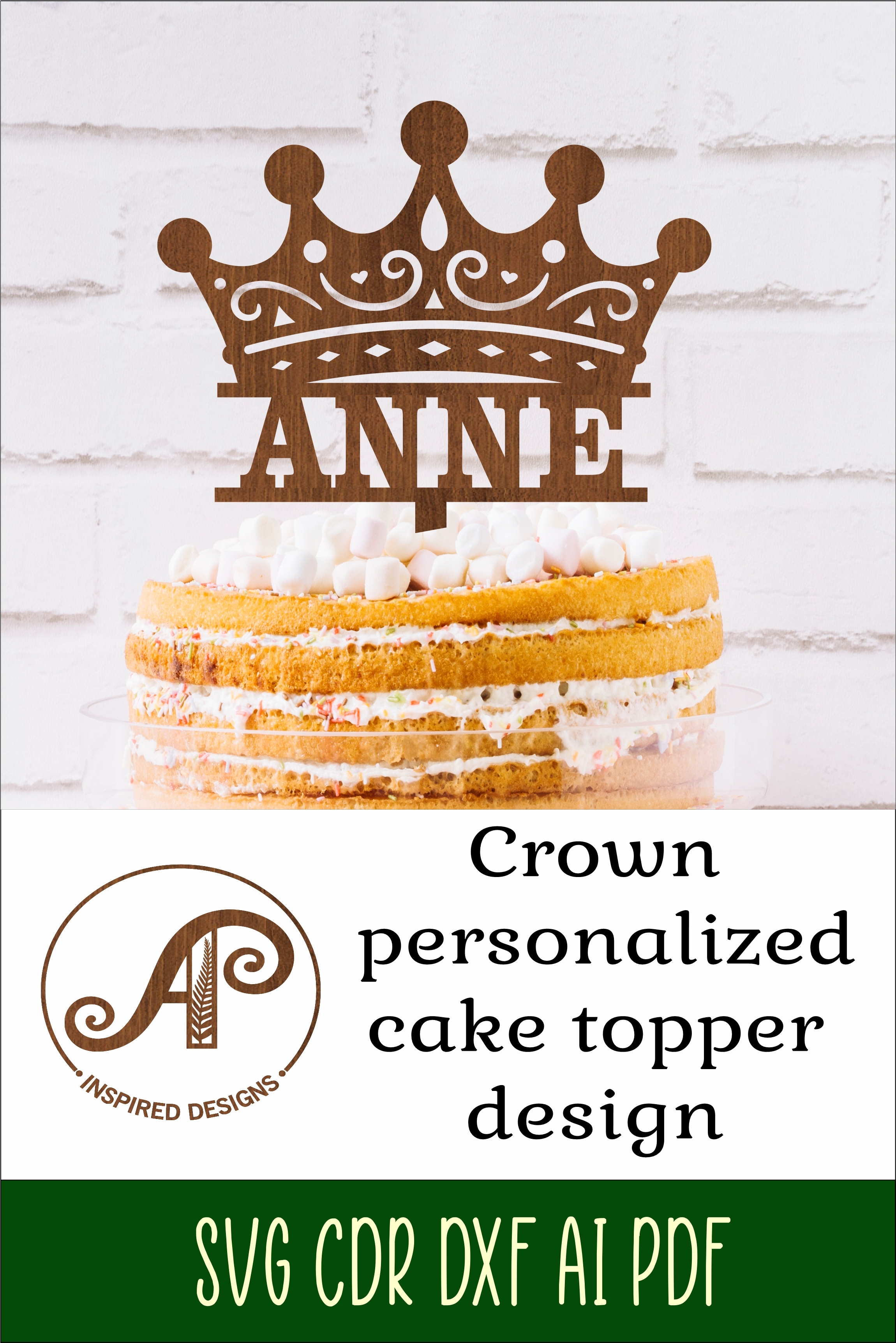 Personalized Crown cake topper SVG laser cut
