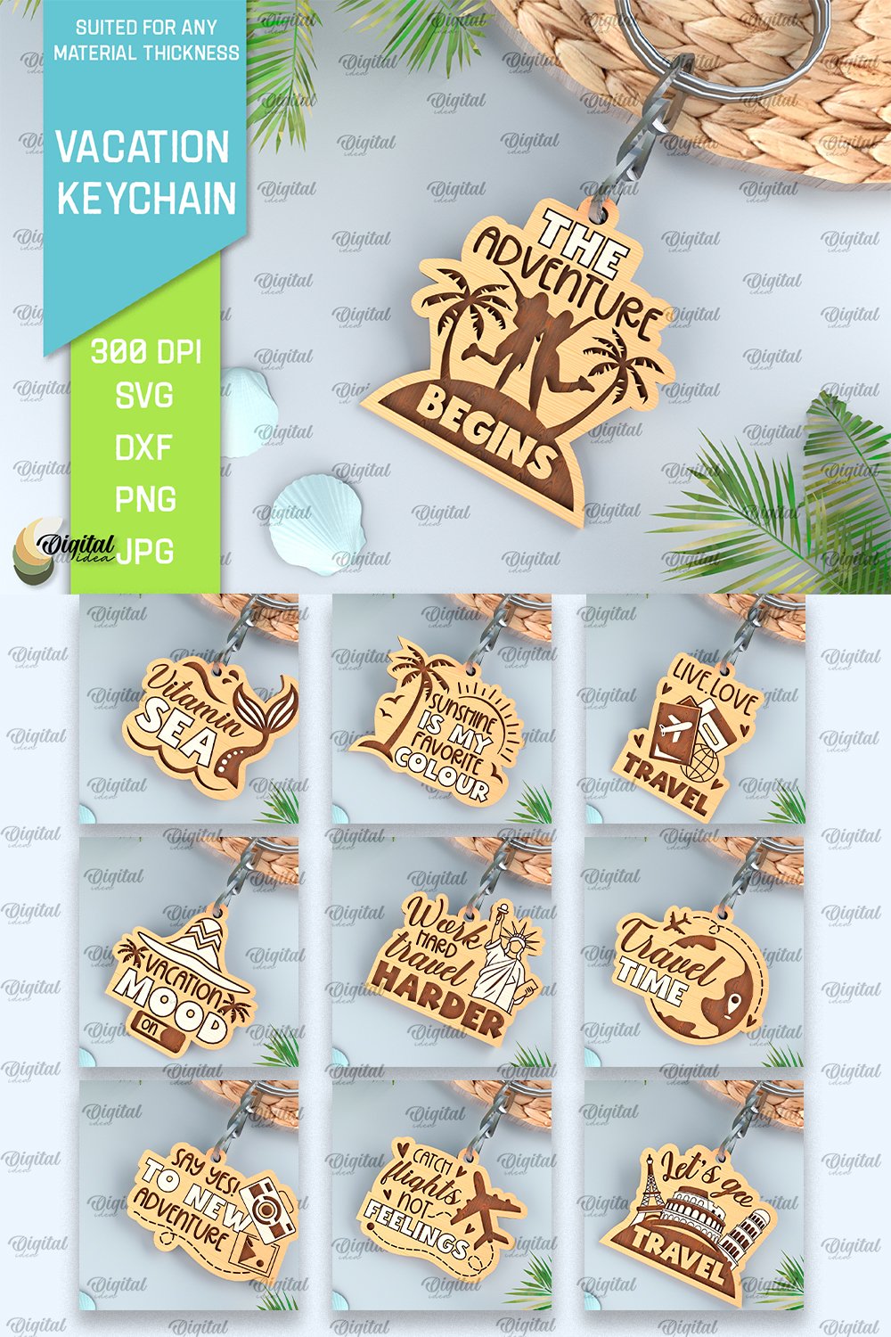 Vacation Keychains Laser Cut Bundle. Adventure Keychains SVG