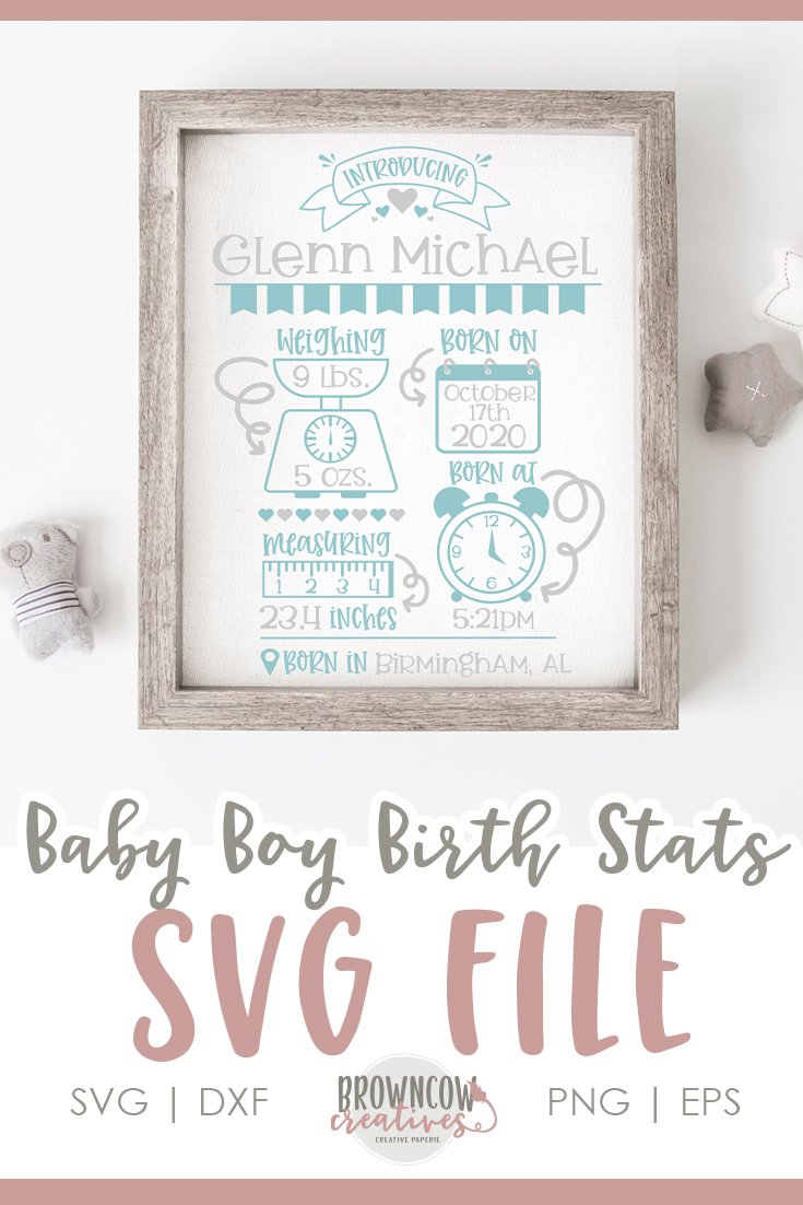 Baby Boy Birth Stats SVG, Birth Stats Announcement Template