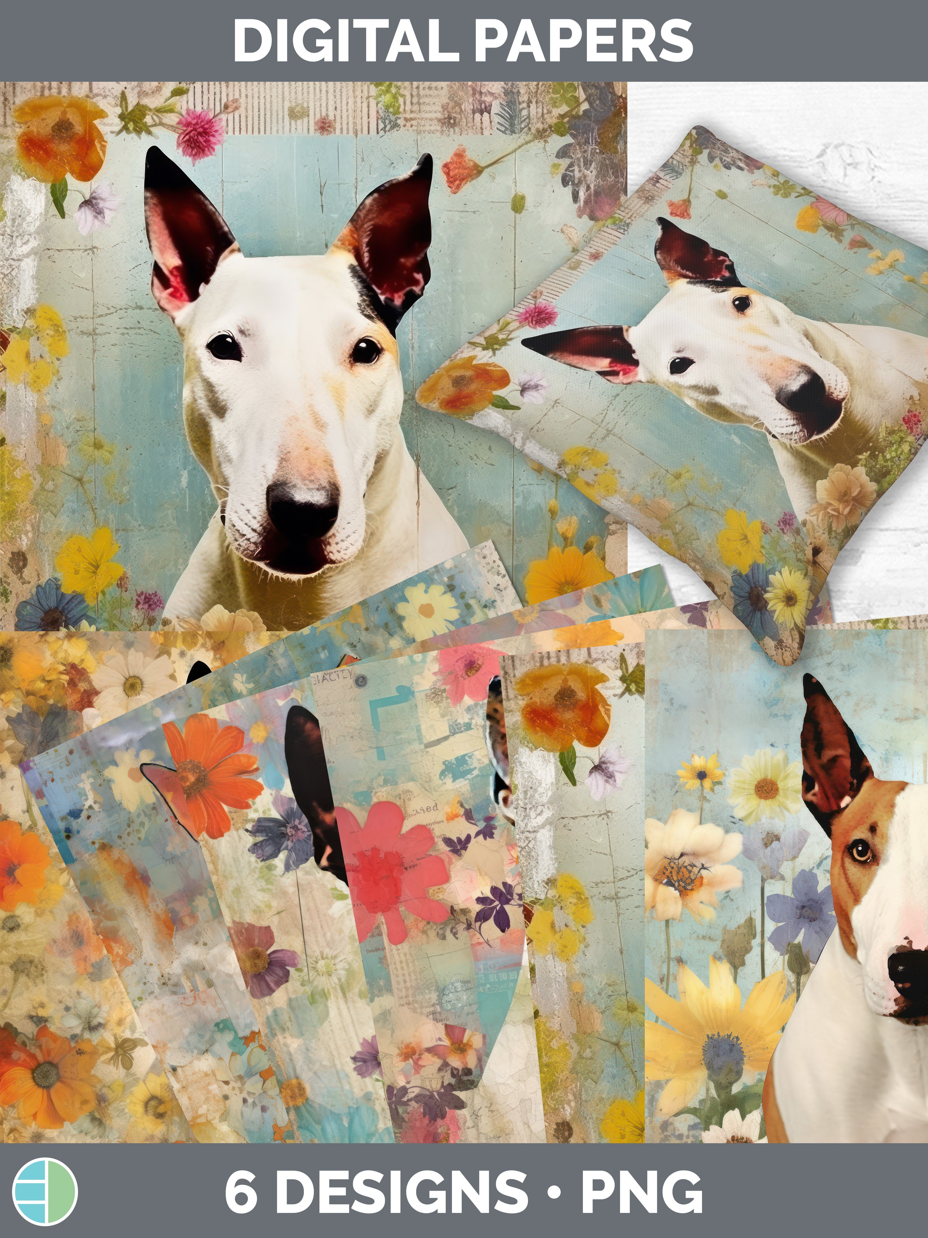 Vintage Bull Terrier Dog Paper Backgrounds | Digital Scrapbo
