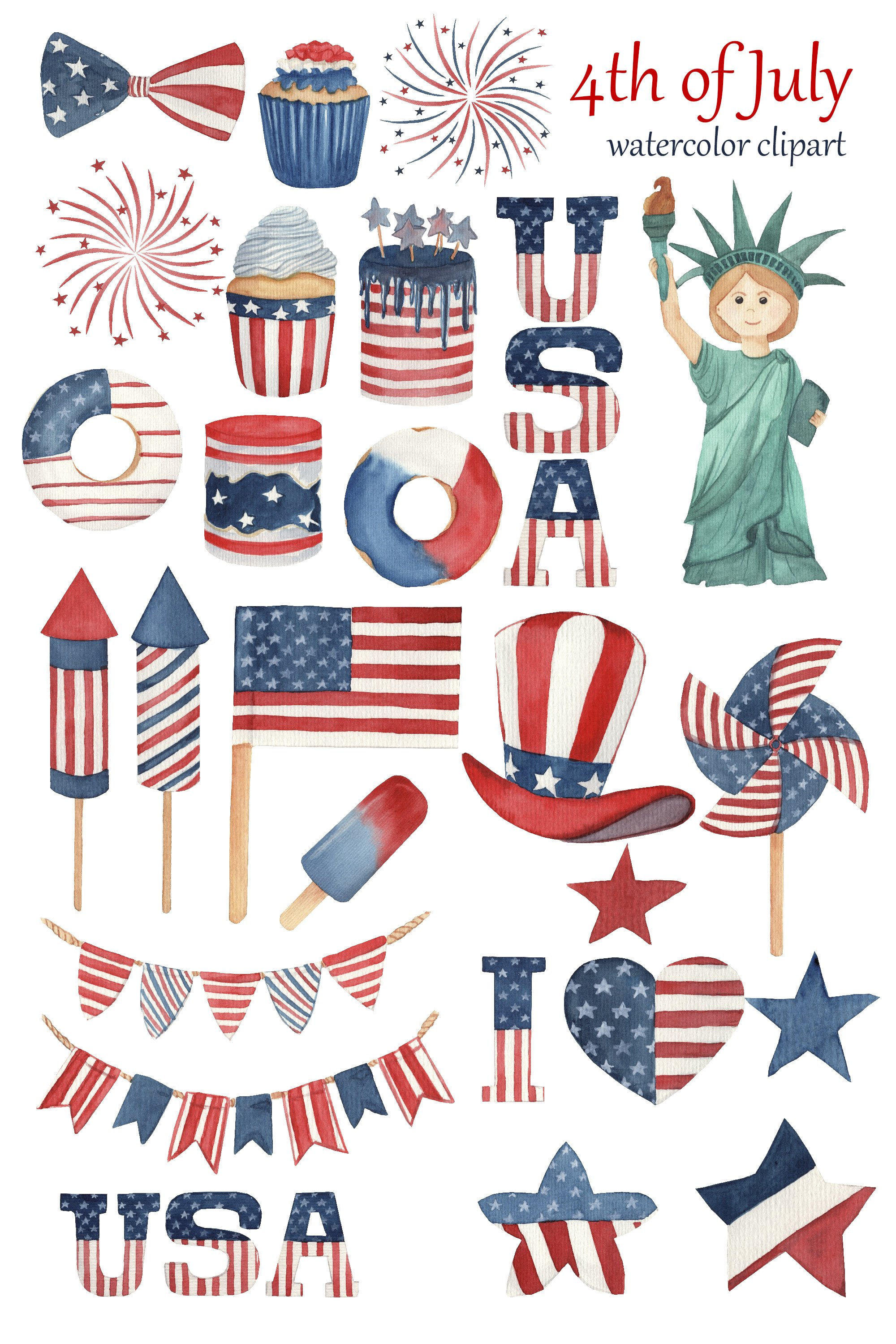 4th of July watercolor clipart, Independence day PNG, USA