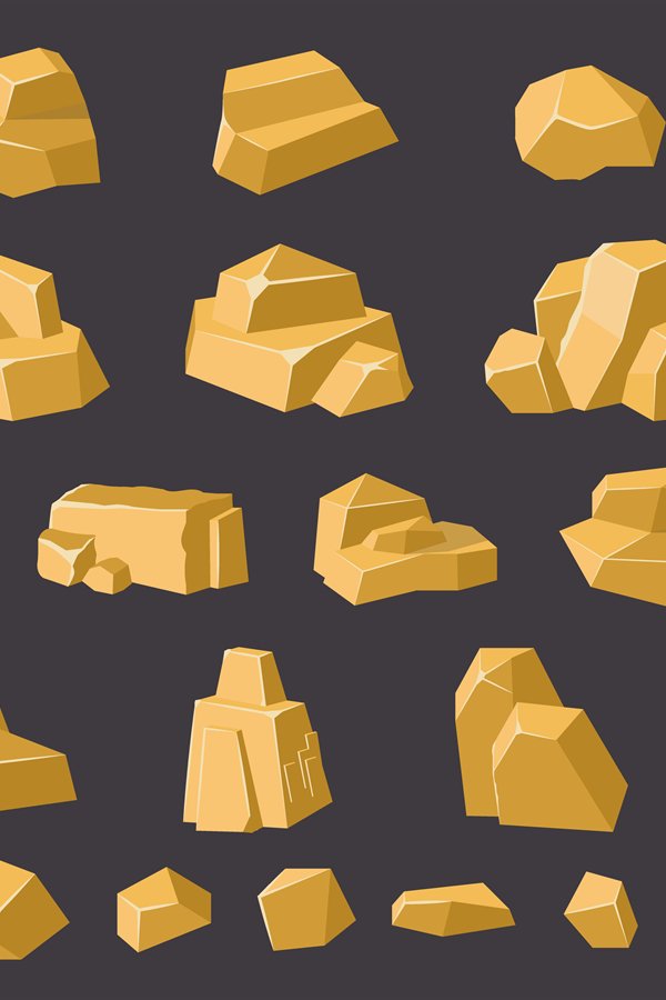 Golden rocks. Gold geology mountain pebble, stone gravel