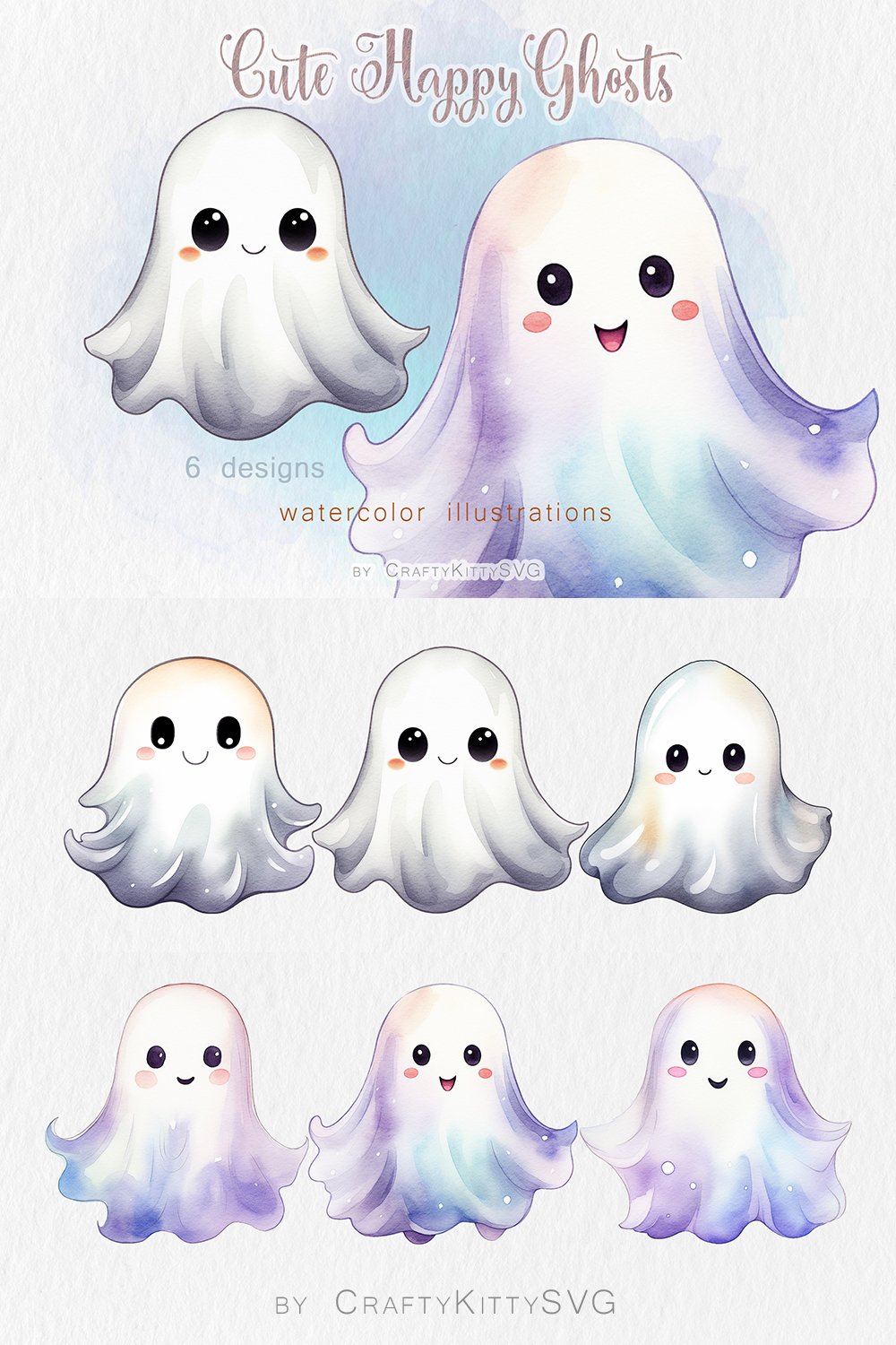 Happy Cute Ghost Clip Art, Watercolor Ghost Kawaii (2869214)