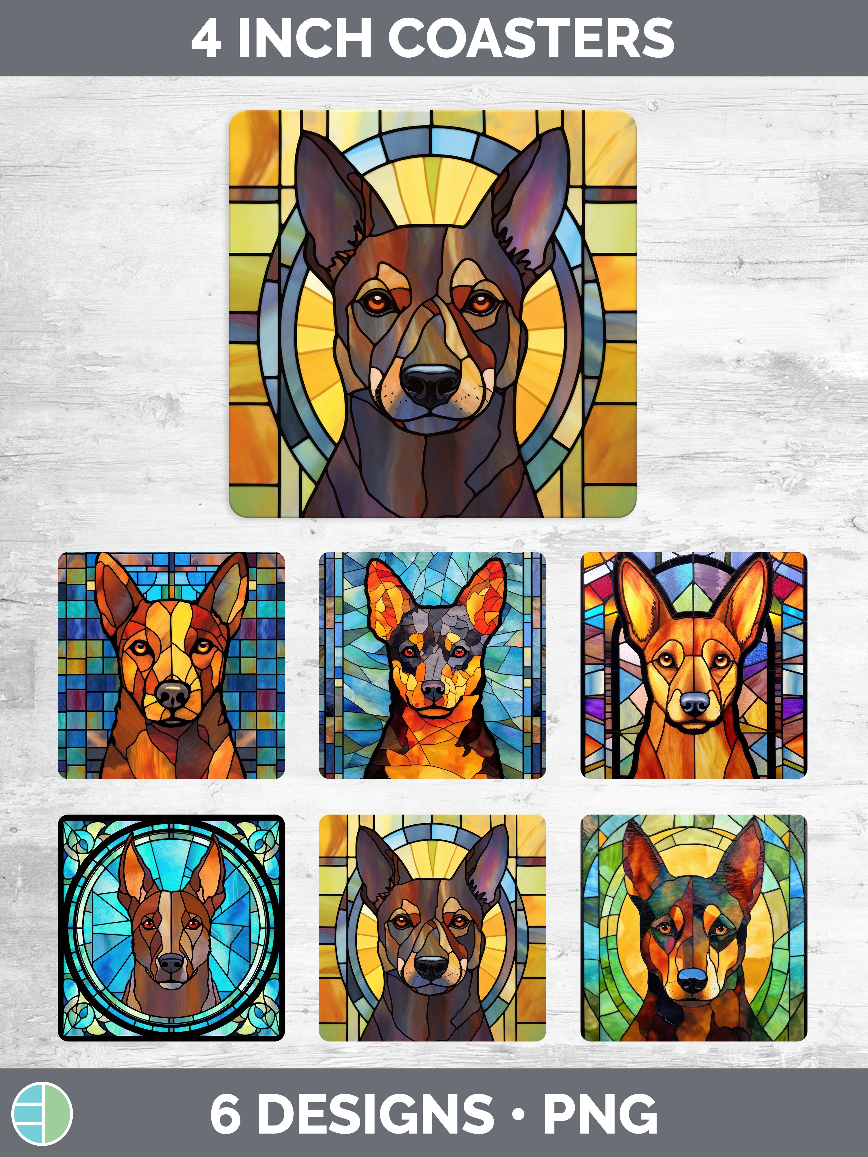 Stained Glass Australian Kelpie Dog Square Coaster | Sublima