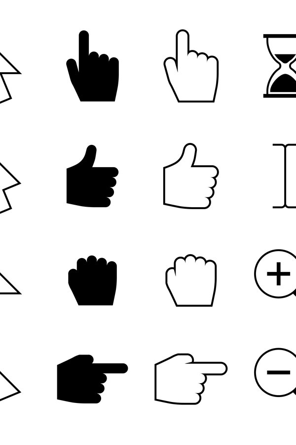 Web cursors. Digital hand finger pointers, choosing computer