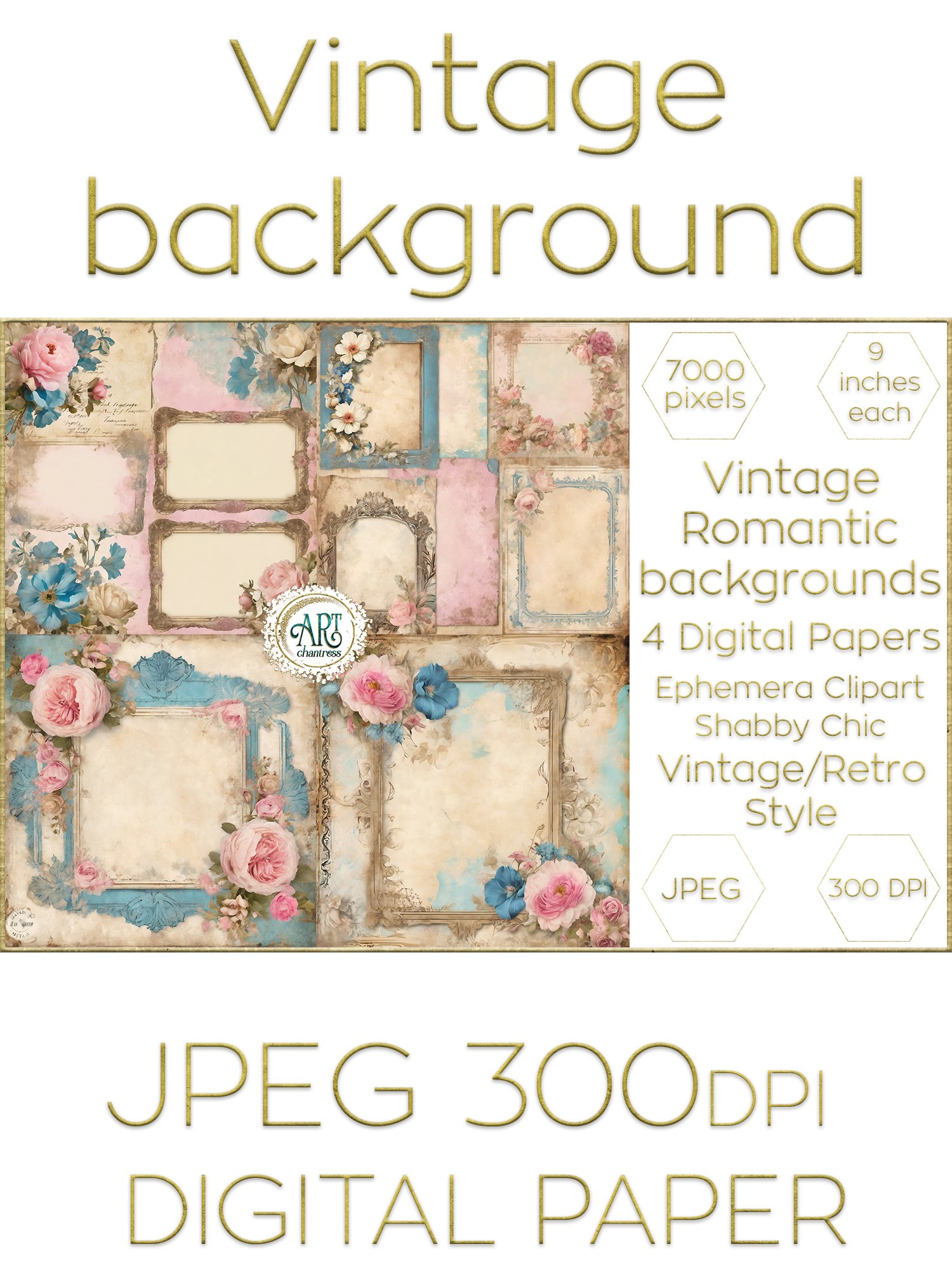 Watercolor Vintage Azure Floral Frame Papers (3036052)