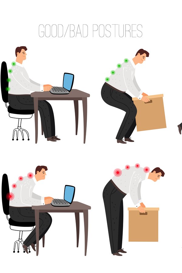 Man improper and correct postures