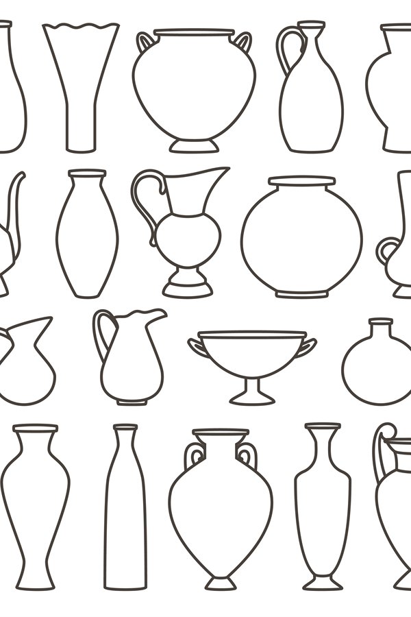 Outline vases and amphora collection, vector linear