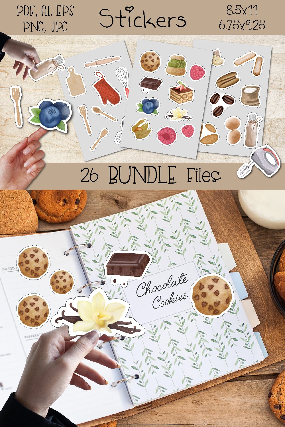 Bundle of printable Stickers.Sweet Bakery,tasty food.