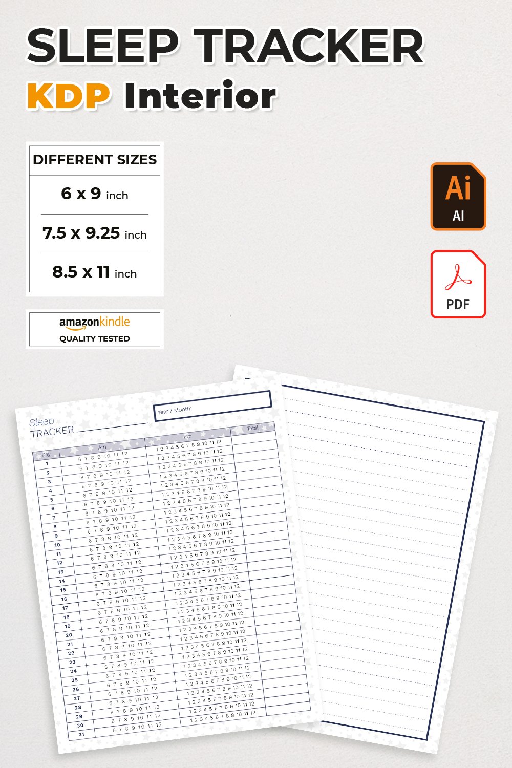 Sleep Tracker, KDP Interior Template