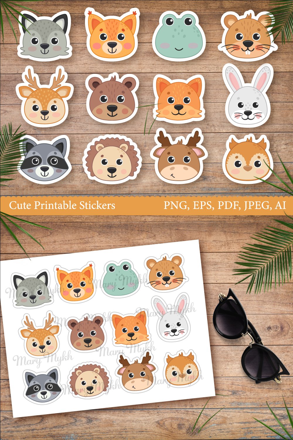 Funny Forest Animals Faces / Printable Stickers for Cricut