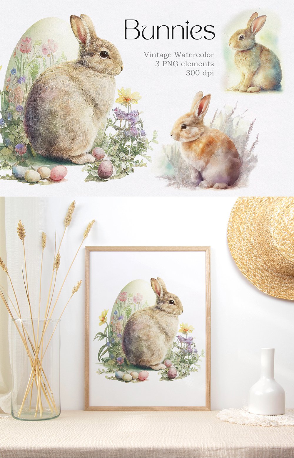 Vintage Watercolor Bunny Animals Clipart (2501600)