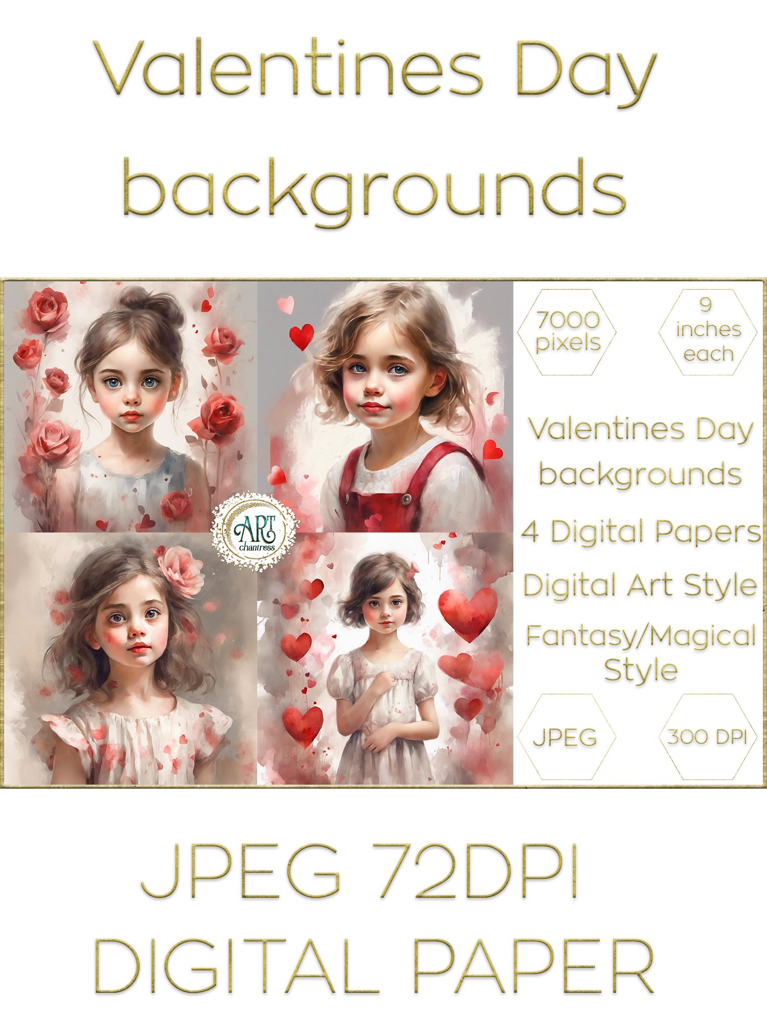 Cute Watercolor Vintage Valentine Digital Paper (3109036)