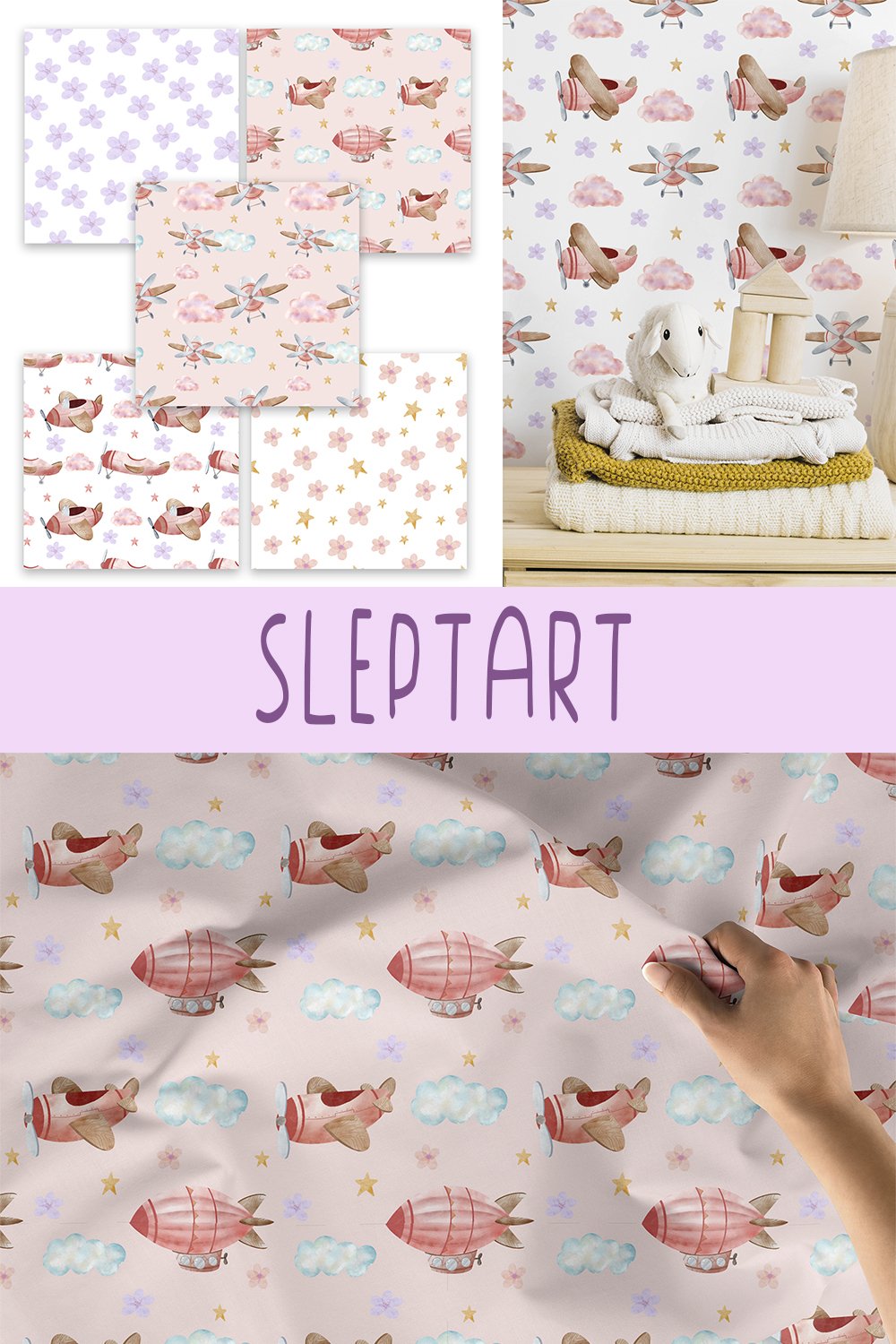 Watercolor pink airplane digital paper, airplane pattern