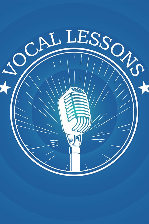 Vector vocal lessons logo with retro microphone on vintage s
