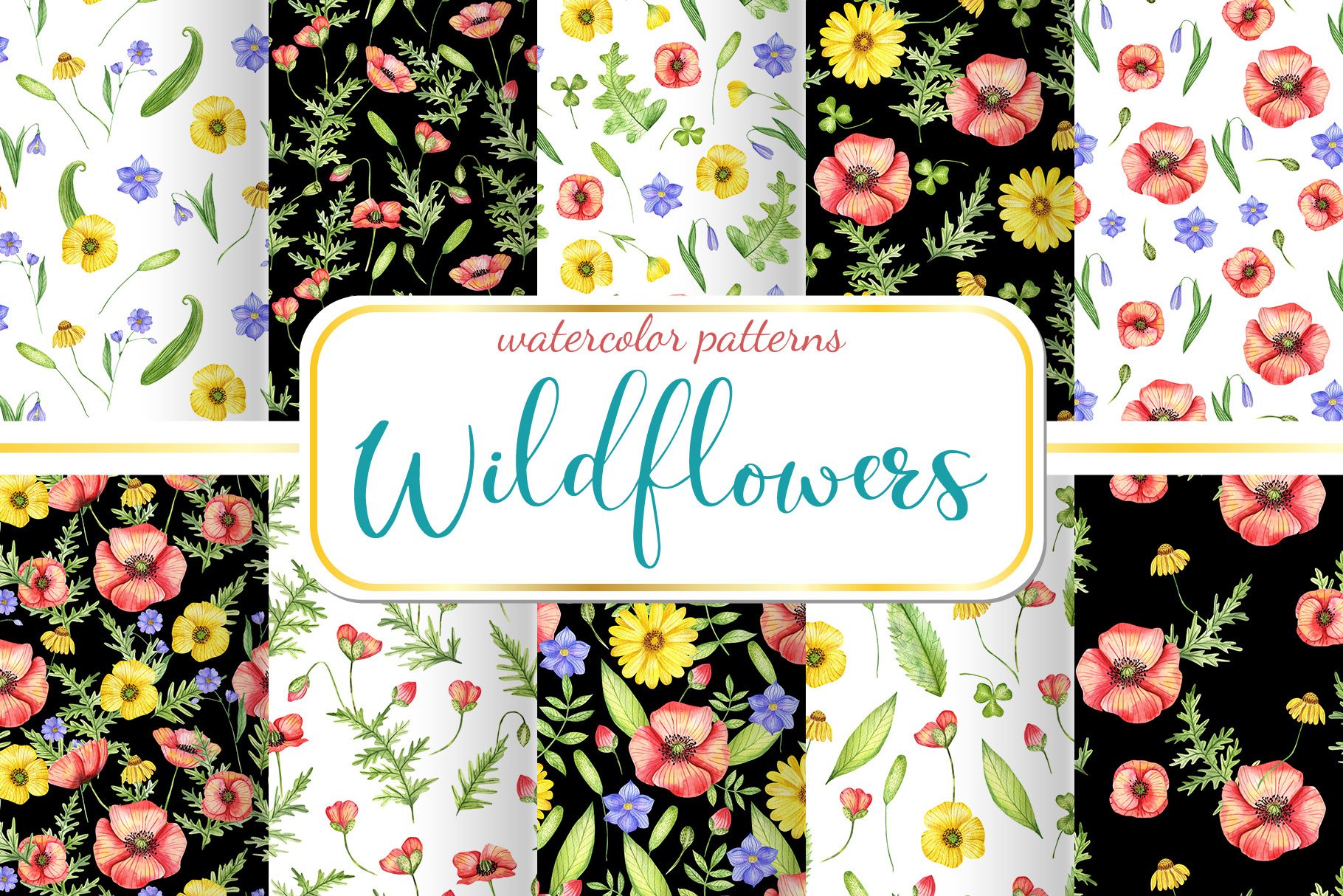 Wildflowers. Watercolor patterns