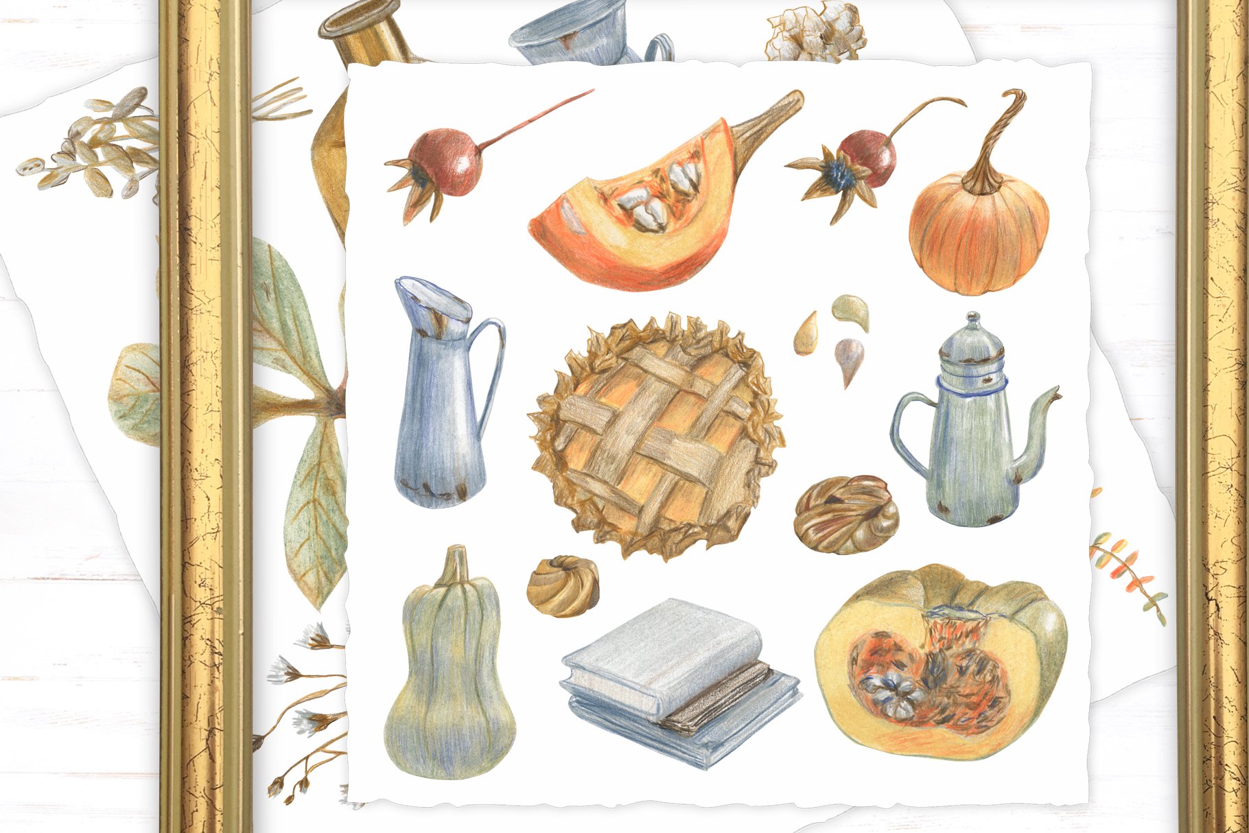 Autumn Retro decor Clipart in Warm Colors